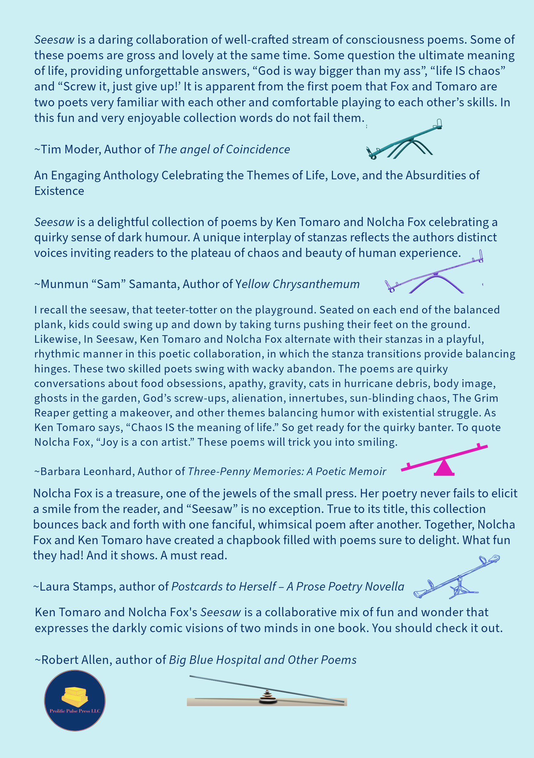 ANNOUNCEMENT! Seesaw – Quirky Poems by Ken Tomaro & Nolcha Fox is Now ...